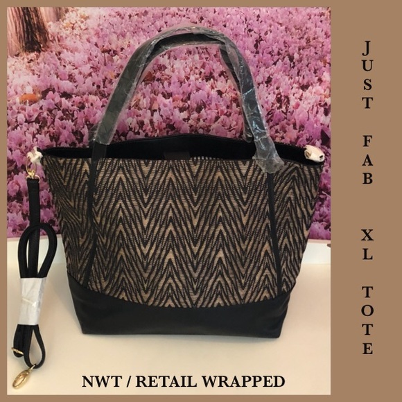 JustFab | Bags | Just Fab Black Brown Vegan Weekend Xl Tote Bag | Poshmark